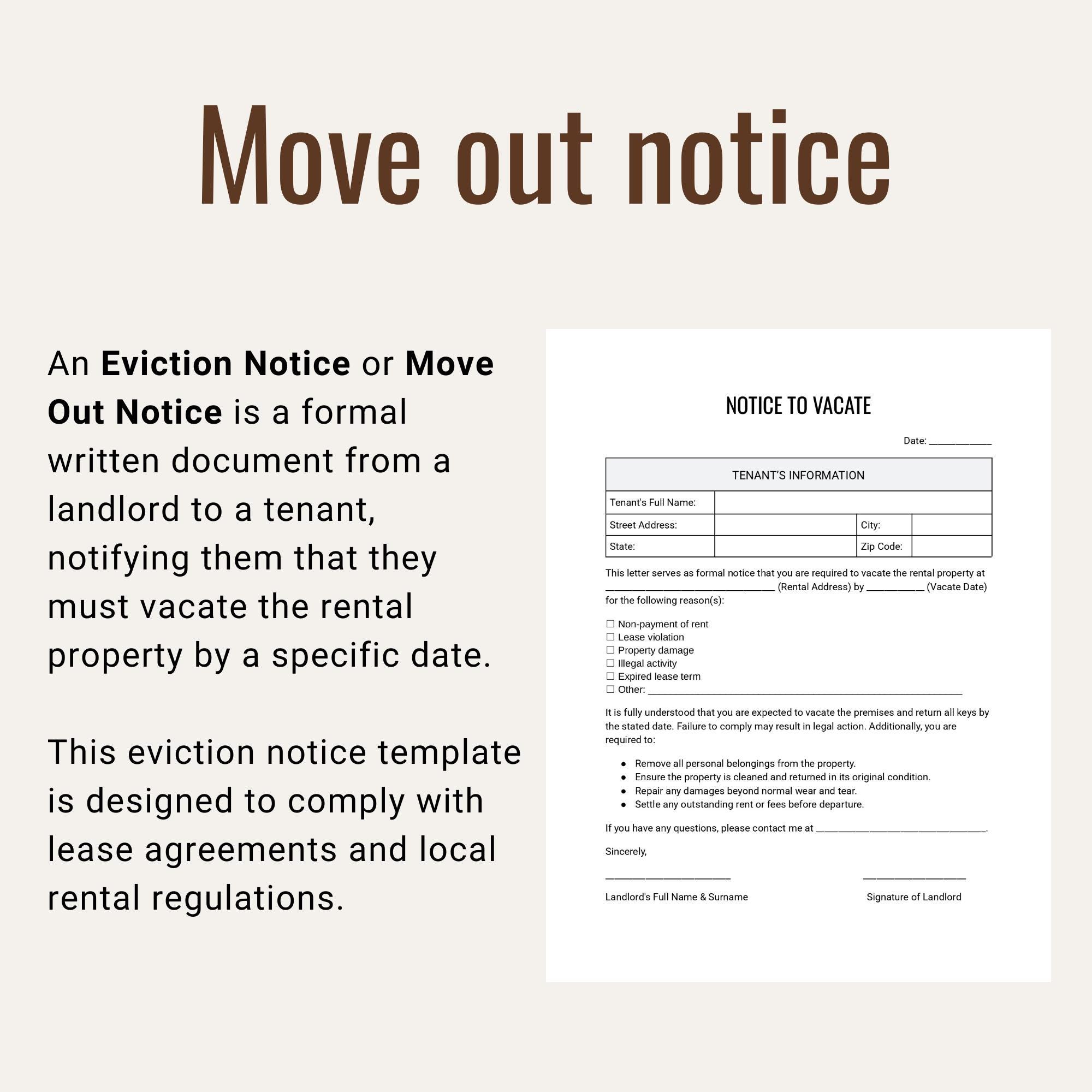 Move Out Notice Template | Eviction Notice | Editable MS Word, Google ...