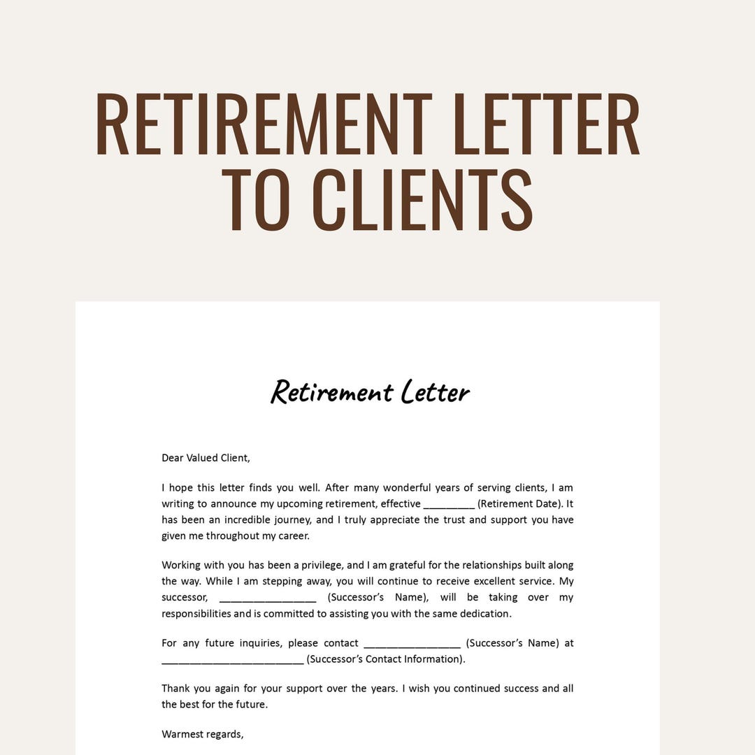 Retirement Letter to Clients | Editable Retirement Notice Template ...