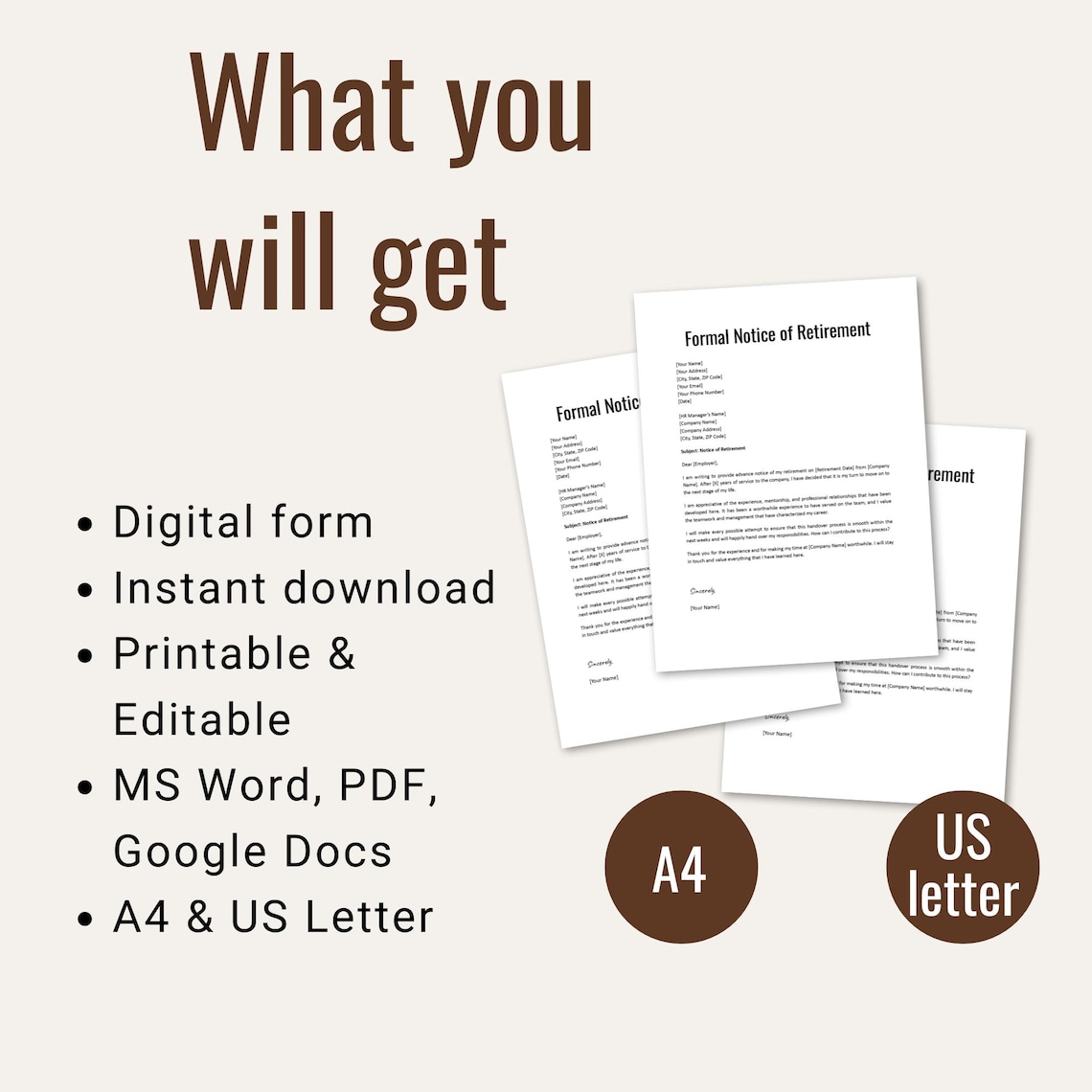 Editable Retirement Letter Template | MS Word, Google Docs, PDF - Etsy