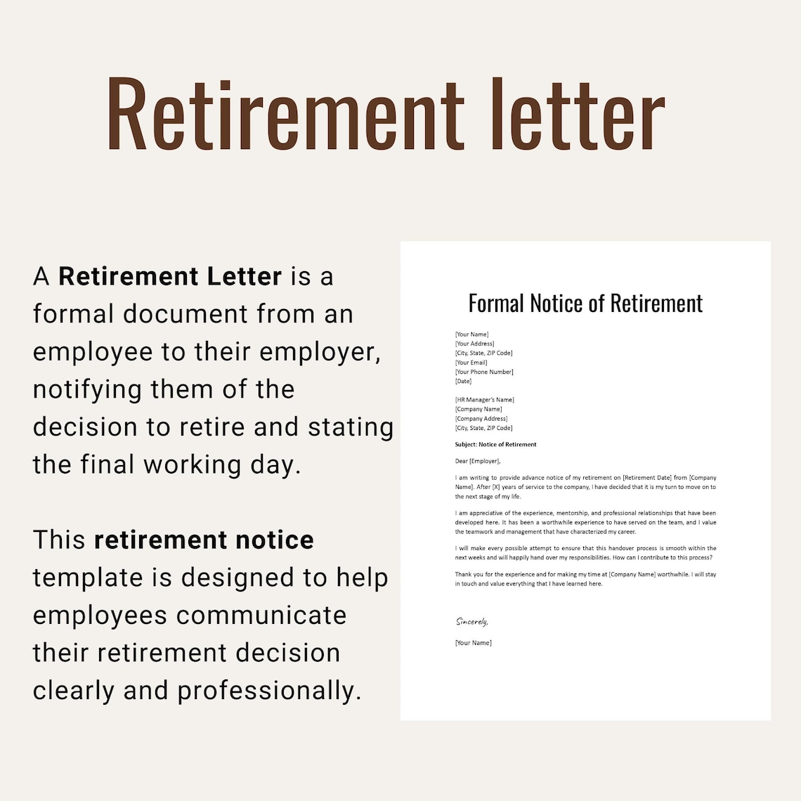 Editable Retirement Letter Template | MS Word, Google Docs, PDF - Etsy