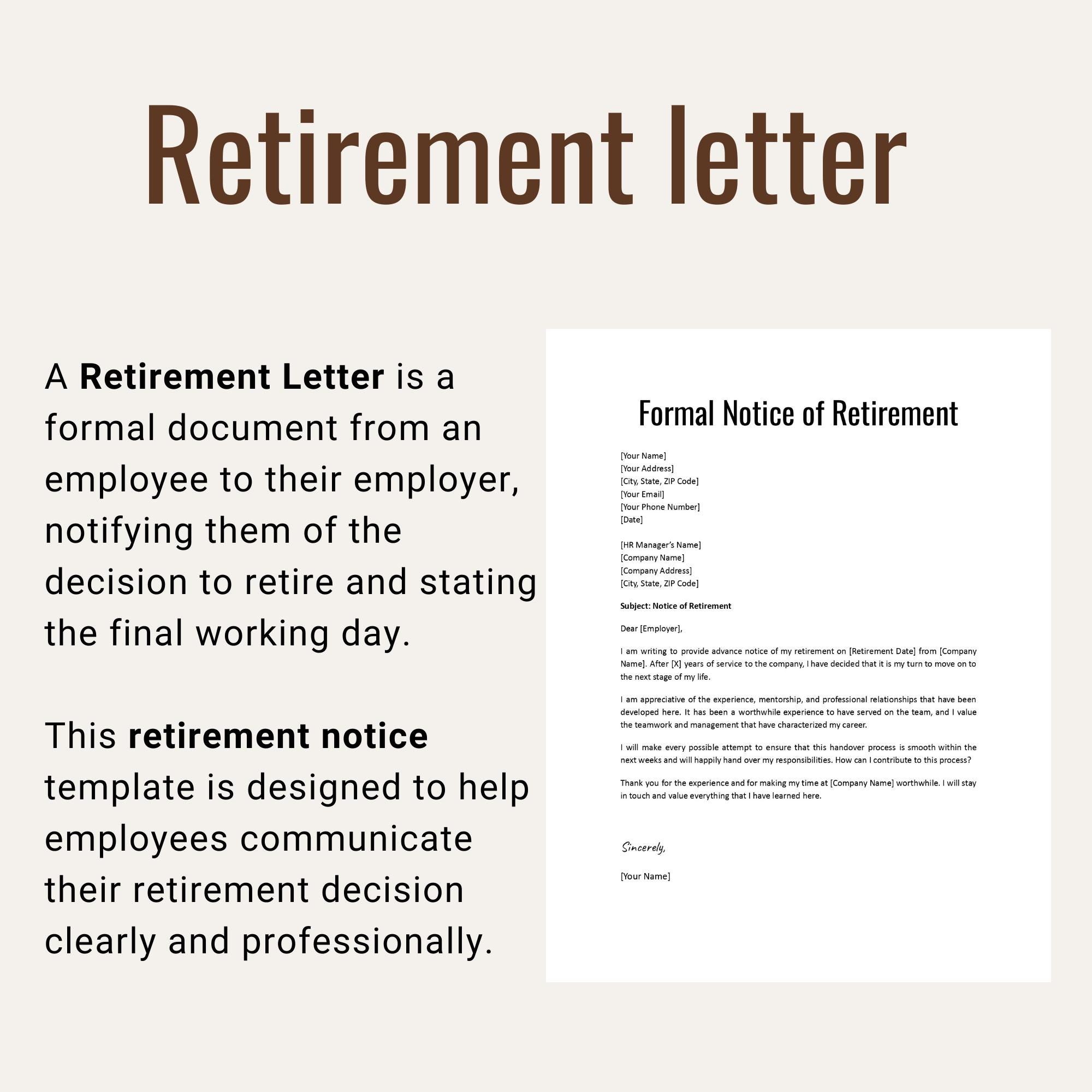 Editable Retirement Letter Template | MS Word, Google Docs, PDF - Etsy