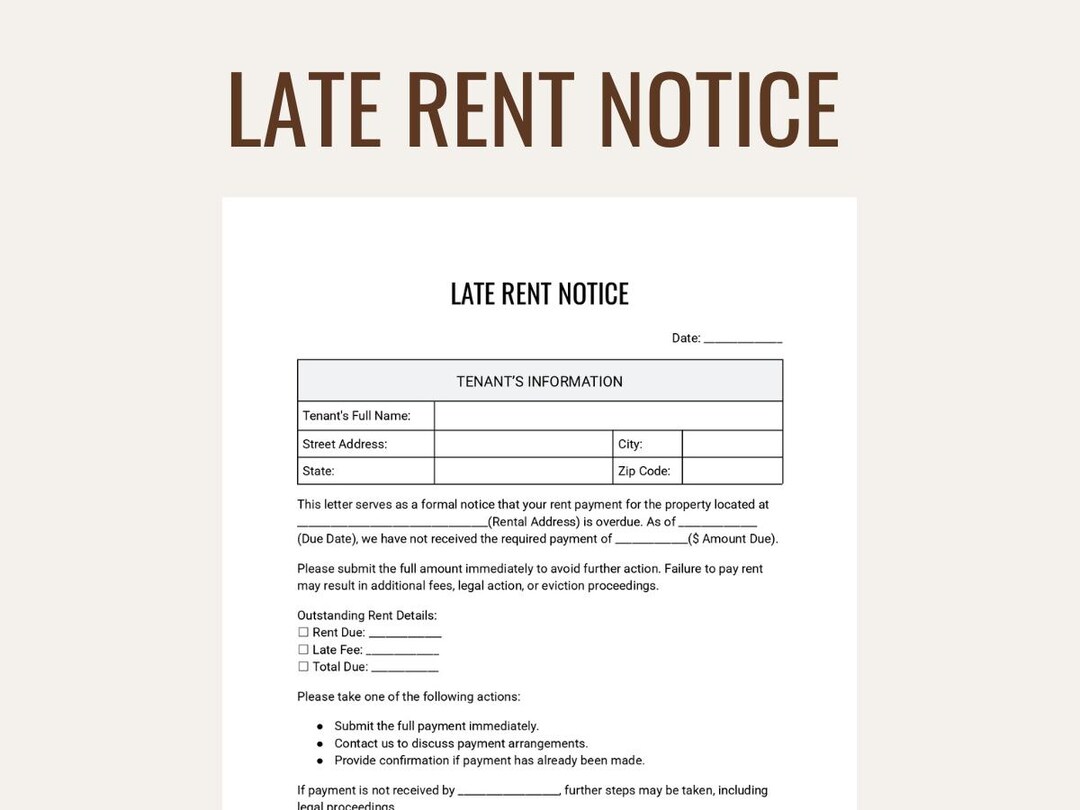 Late Rent Notice Template | Editable Late Rent Letter | Word, Google ...