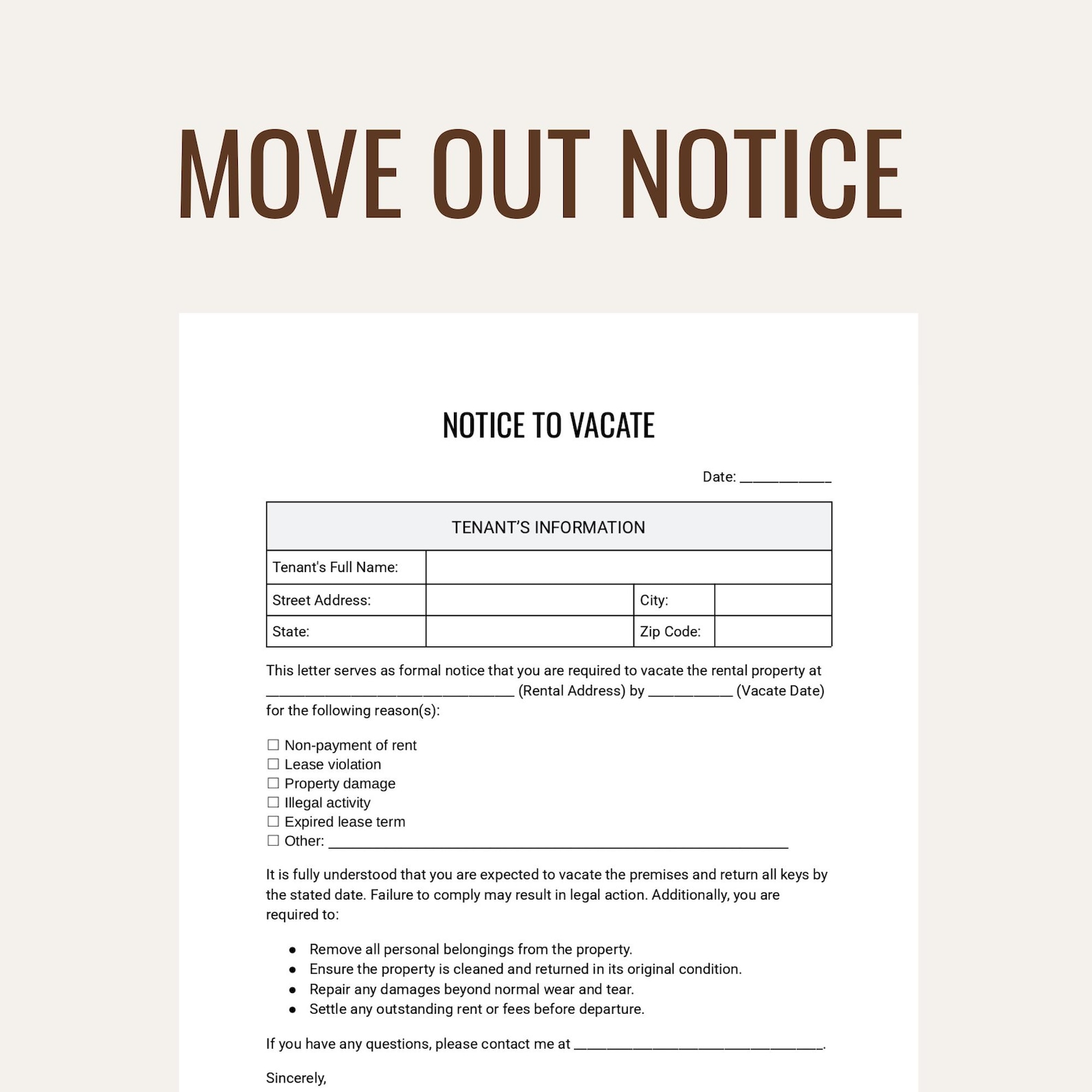 Move Out Notice Template | Eviction Notice | Editable MS Word, Google ...
