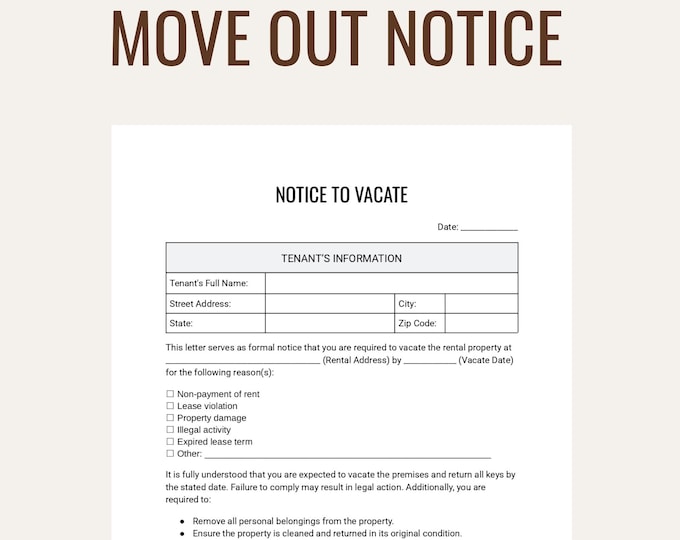 Move Out Notice Template | Eviction Notice | Editable MS Word, Google ...