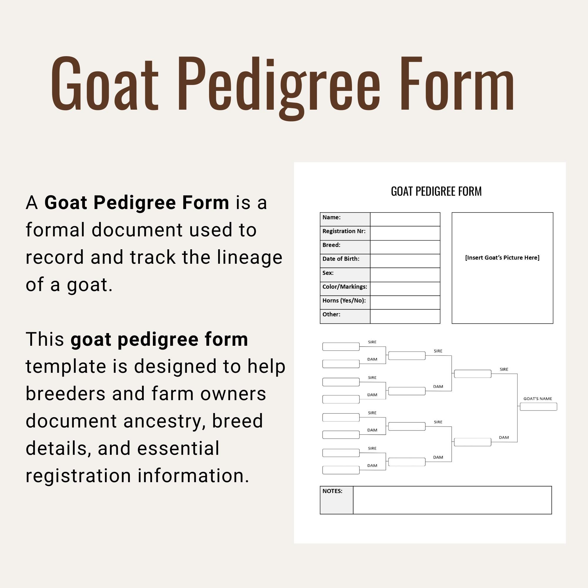 Goat Pedigree Form | Goat Family Tree Template | Editable MS Word ...