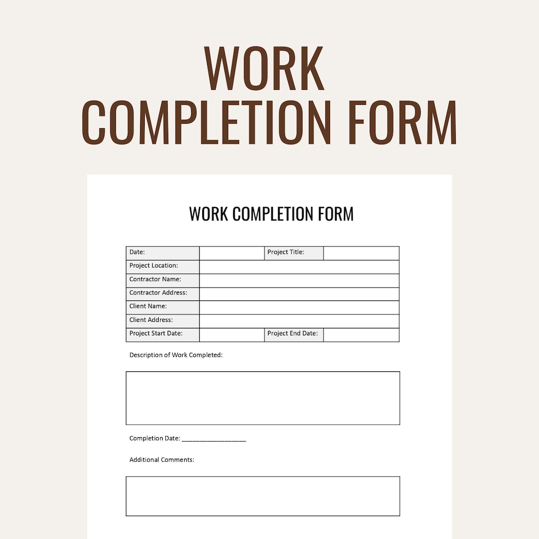 Work Completion Form | Job Completion Template | Editable MS Word ...