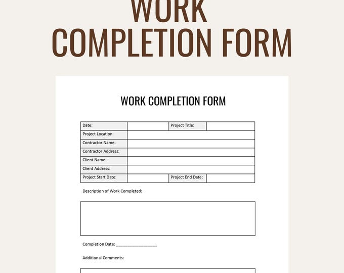 Work Completion Form | Job Completion Template | Editable MS Word ...