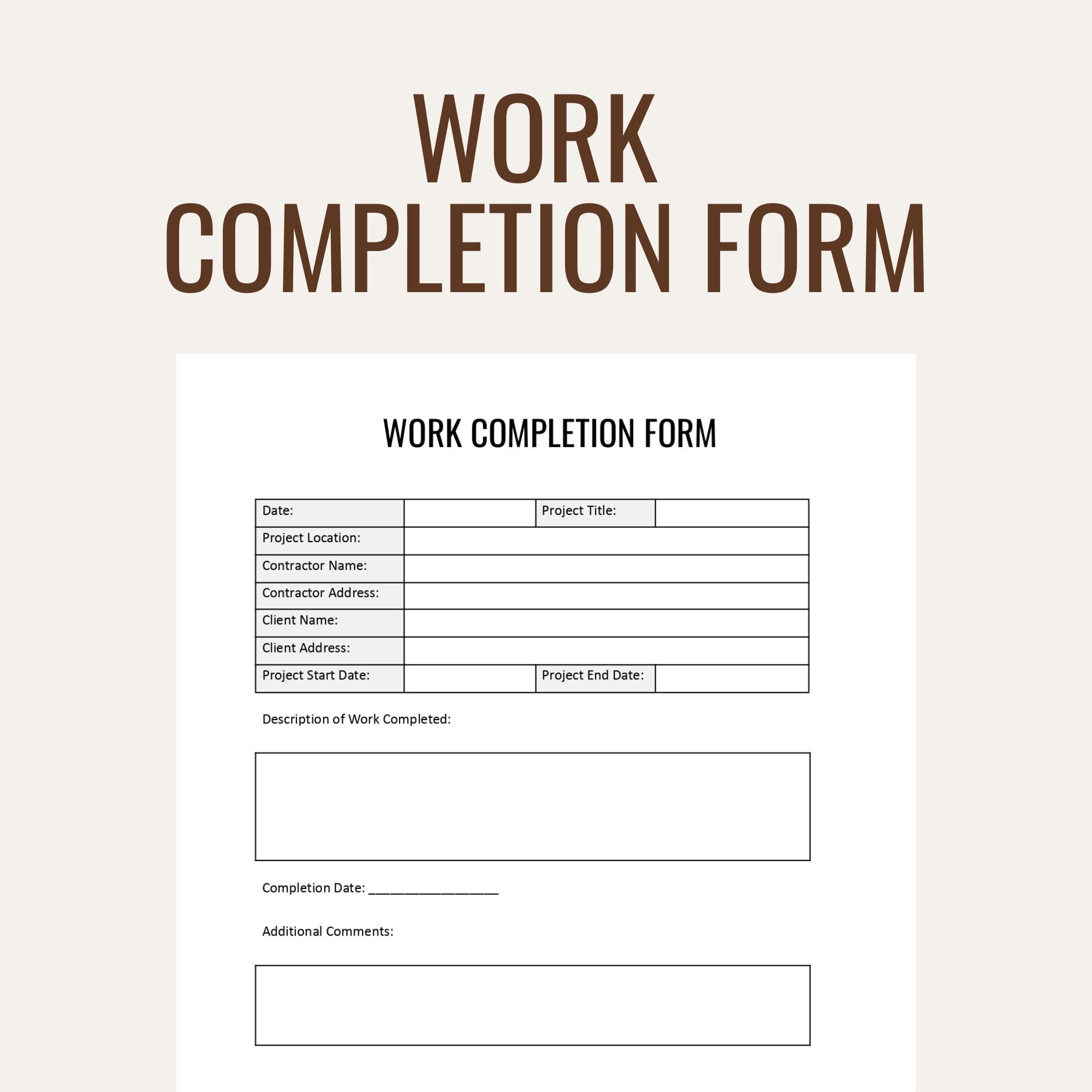 Work Completion Form | Job Completion Template | Editable MS Word, Google Docs, PDF | Instant ...