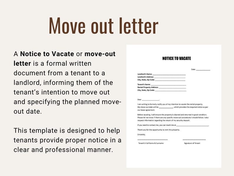 Tenant Move Out Notice Template | Editable Vacate Letter (digital ...