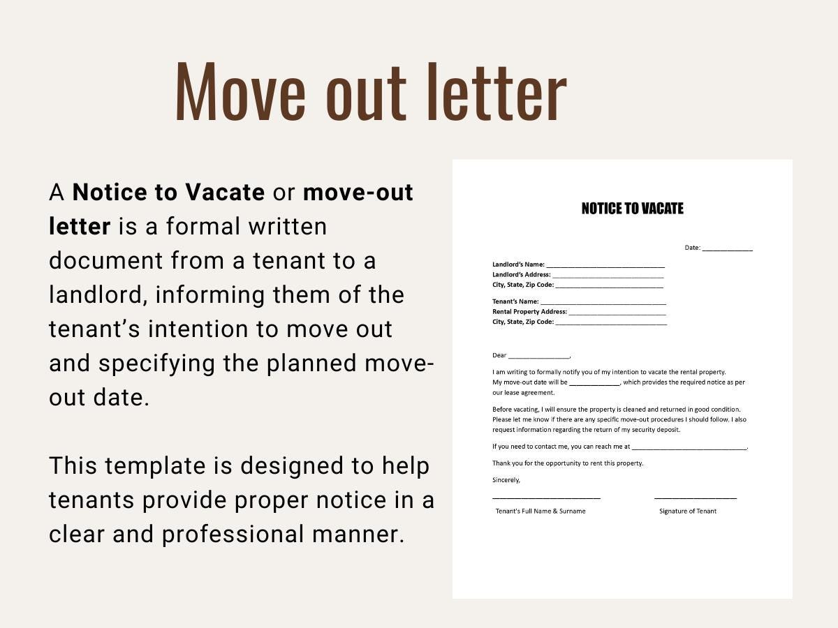 Tenant Move Out Notice Template | Editable Vacate Letter (digital ...