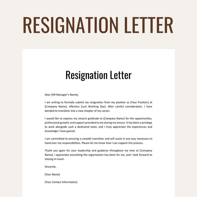 Resignation Letter Template | Editable Letter of Resignation Example ...