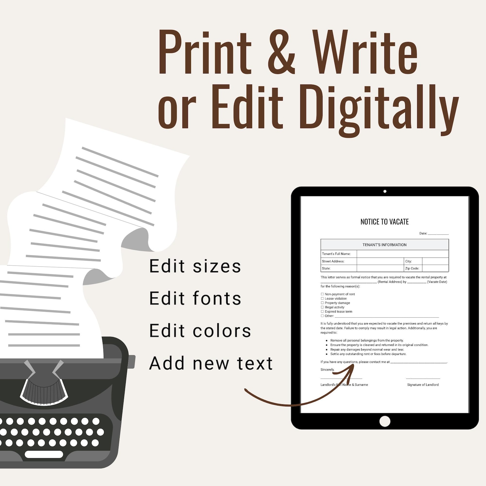 Move Out Notice Template | Eviction Notice | Editable MS Word, Google ...