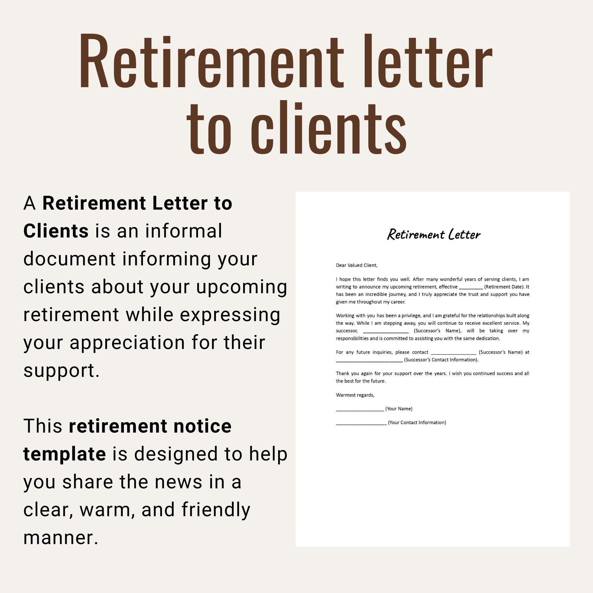 Retirement Letter to Clients | Editable Retirement Notice Template ...