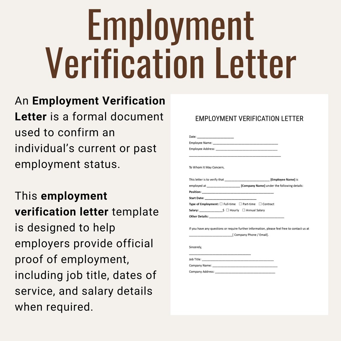 Employment Verification Letter | Editable MS Word, Google Docs, and PDF ...