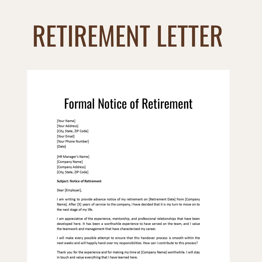 Editable Retirement Letter Template | MS Word, Google Docs, PDF - Etsy
