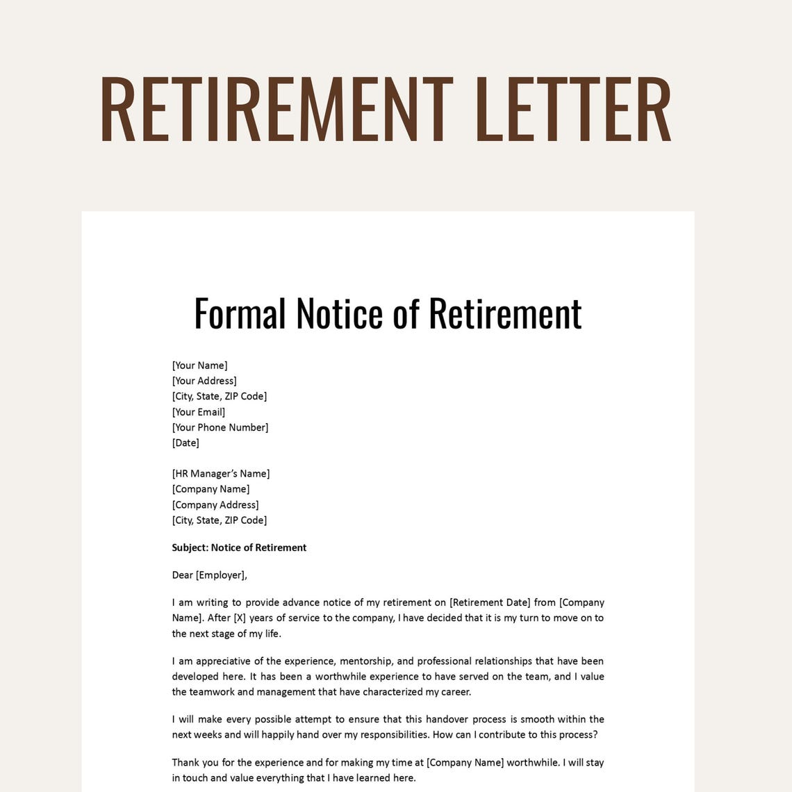 Editable Retirement Letter Template | MS Word, Google Docs, PDF - Etsy
