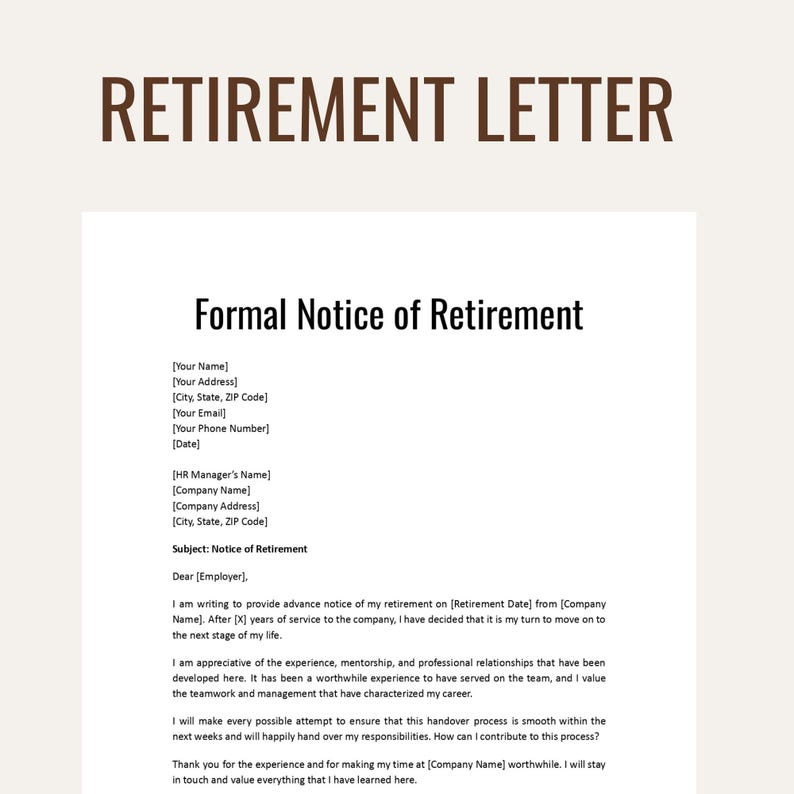 Editable Retirement Letter Template | MS Word, Google Docs, PDF - Etsy