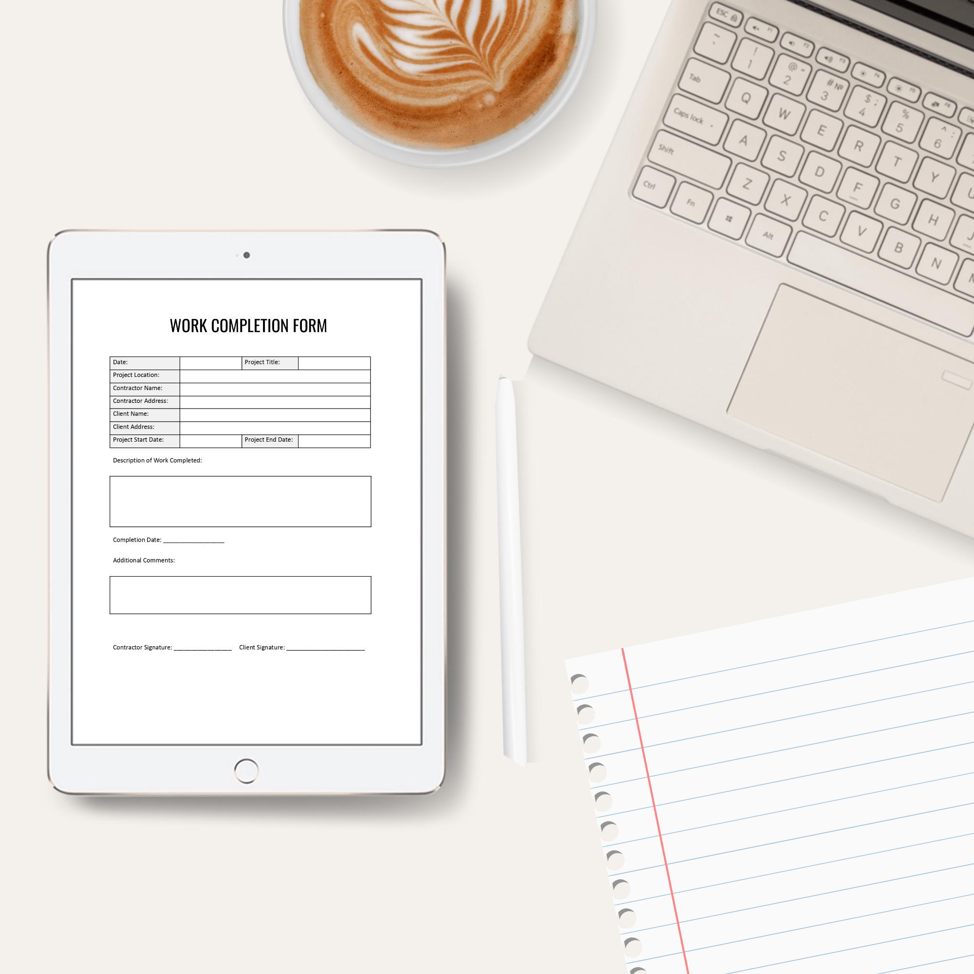 Work Completion Form | Job Completion Template | Editable MS Word ...