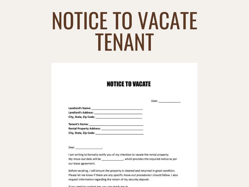 Tenant Move Out Notice Template | Editable Vacate Letter (digital ...