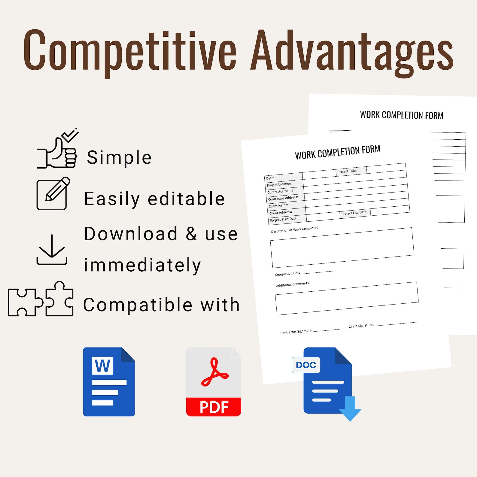 Work Completion Form | Job Completion Template | Editable MS Word ...