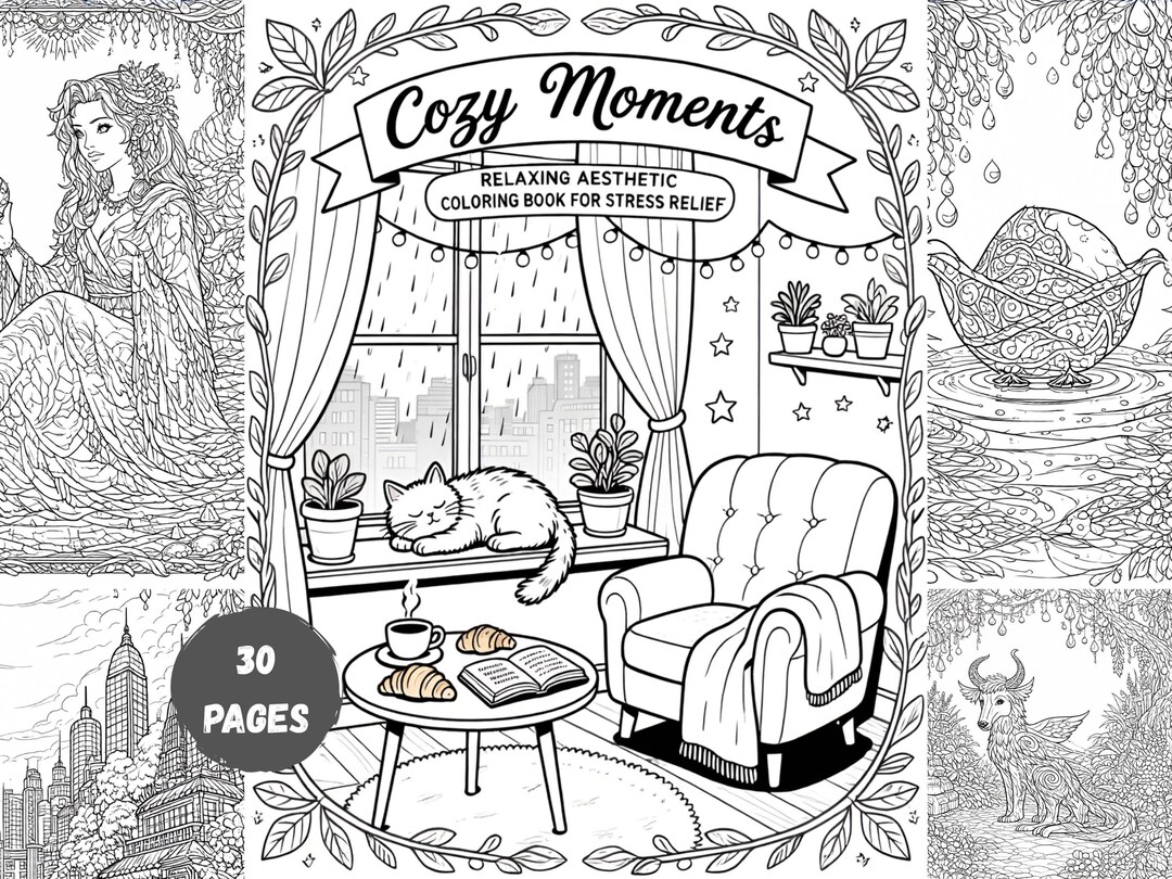 Cozy Coloring Book – Relaxing Scenes, Book for Adults 30 Pages (digital ...