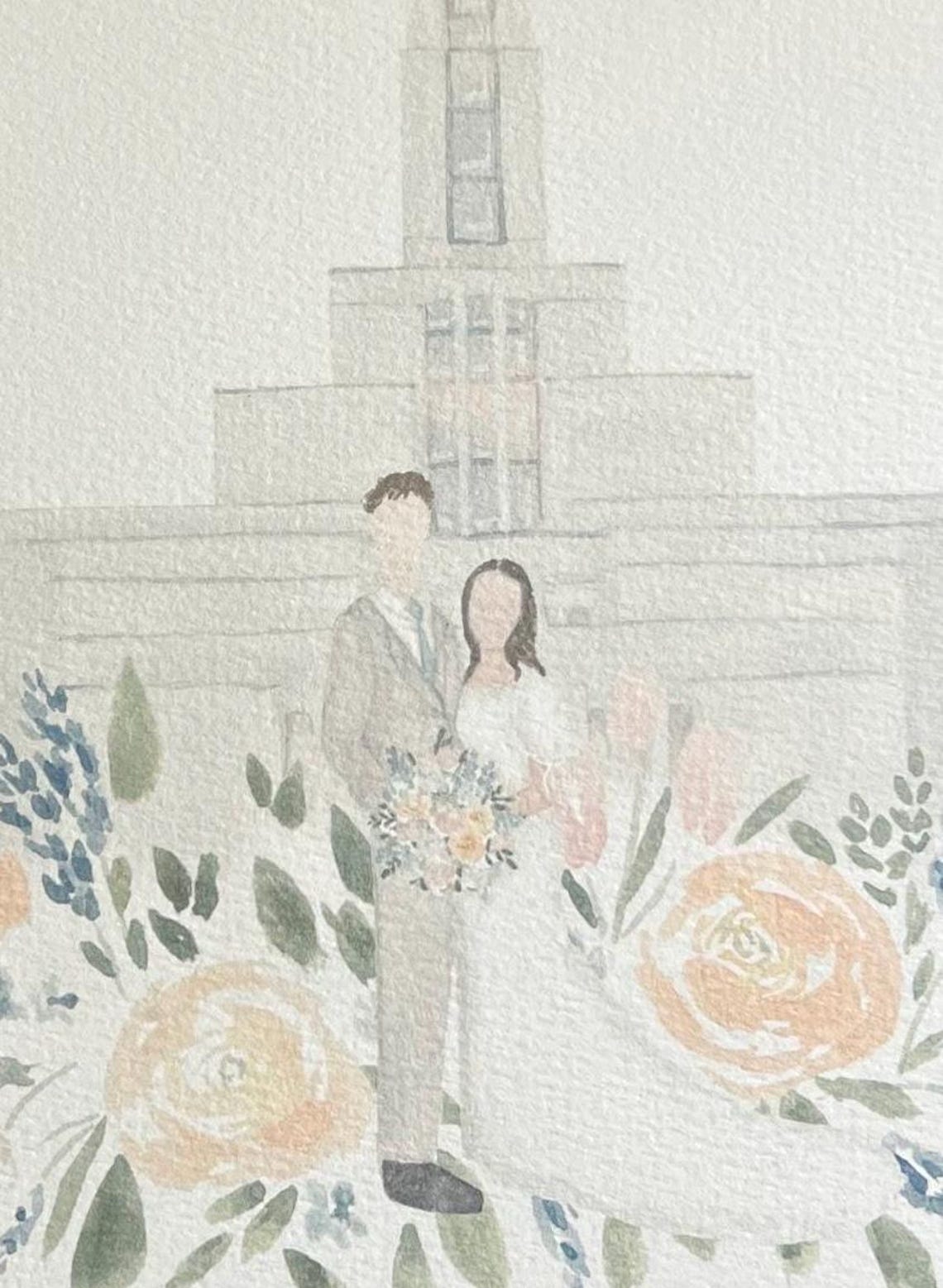 Custom LDS Temple Wedding Portrait | Watercolor Newlywed Gift (digital ...