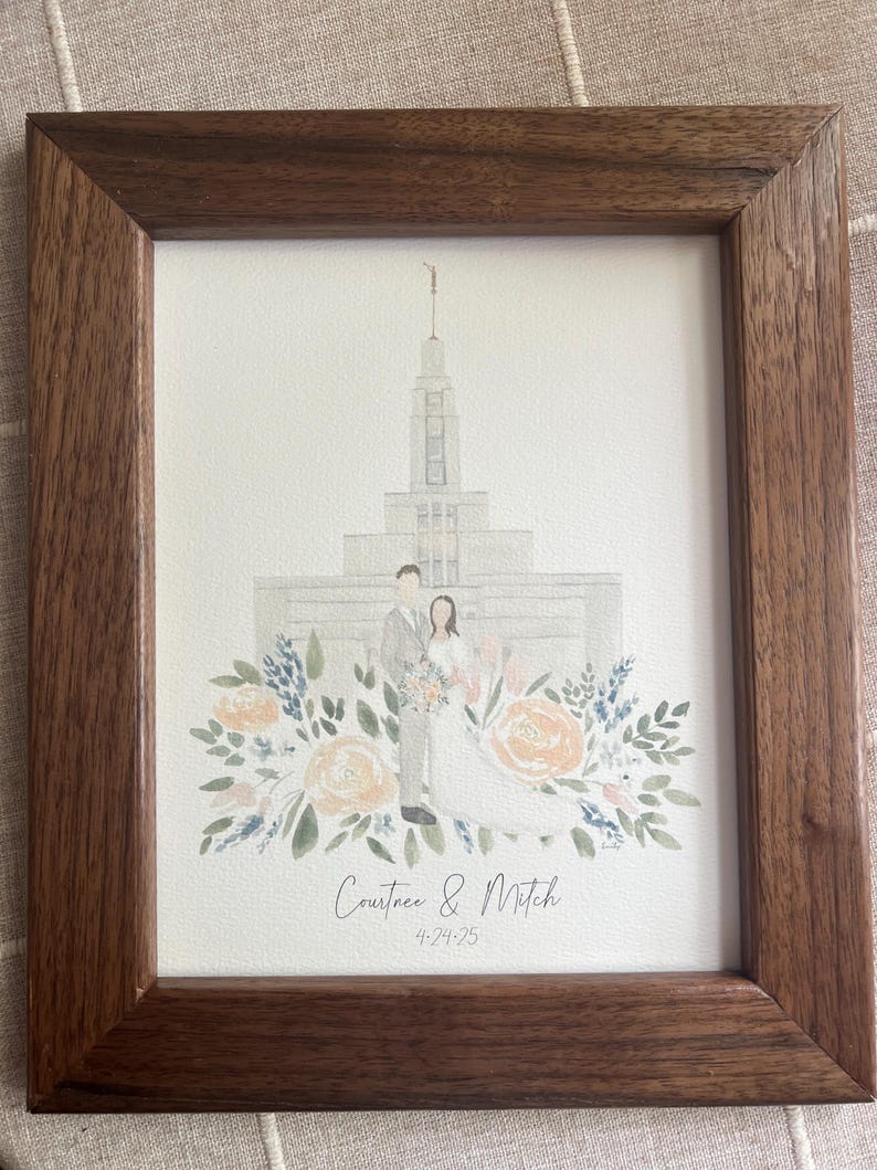 Custom LDS Temple Wedding Portrait | Watercolor Newlywed Gift (digital ...