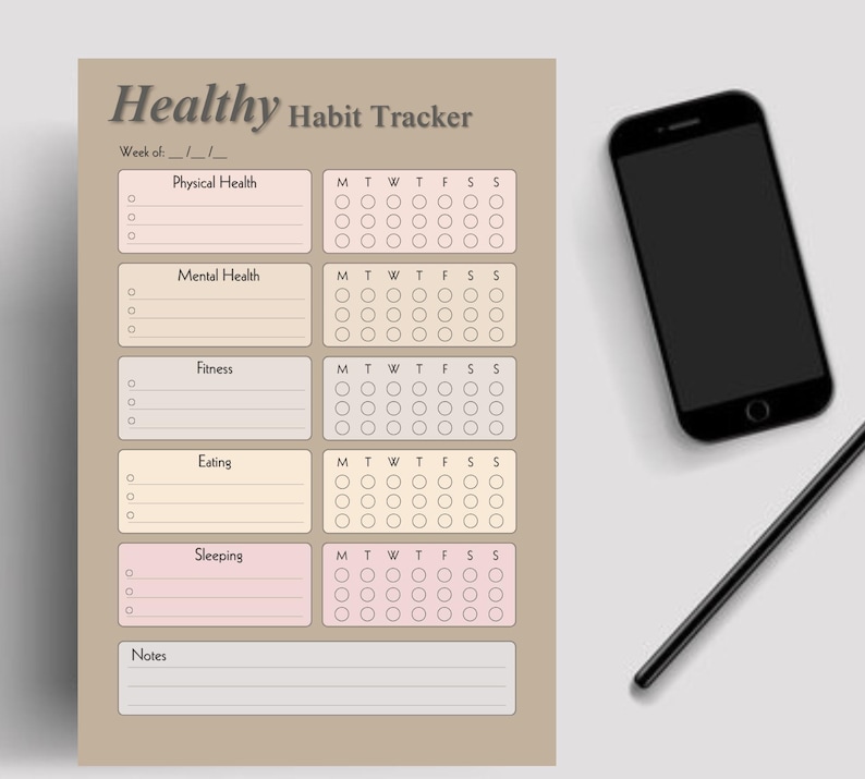 Healthy Habit Tracker Printable PDF | Daily Weekly Monthly Planner ...
