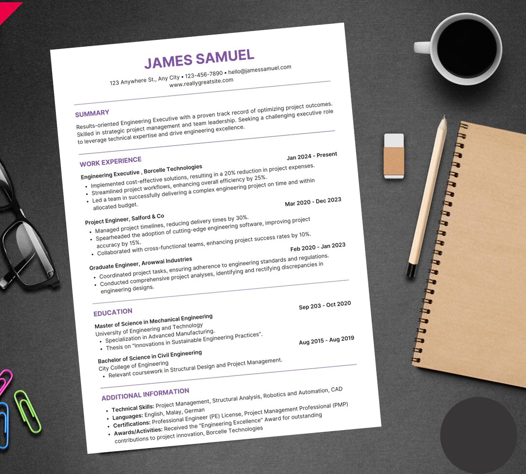 Modern Resume CV Template – James Samuel Example | Editable Word ...