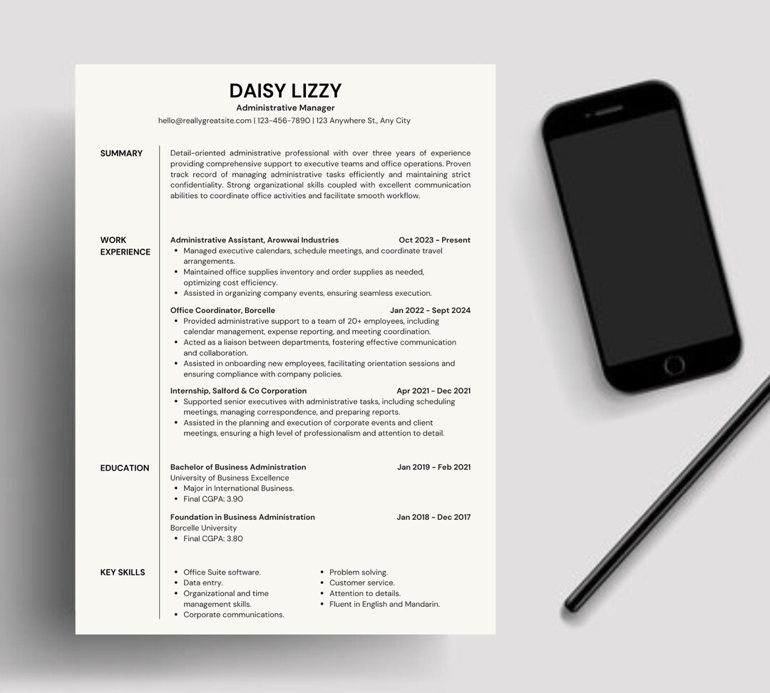 Modern Resume CV Template – Daisy Lizzy Example | Editable Word & Canva ...