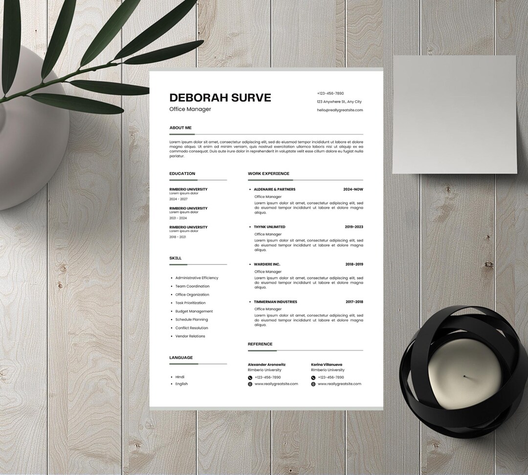 Modern Resume CV Template – Doborah Example | Editable Word & Canva ...