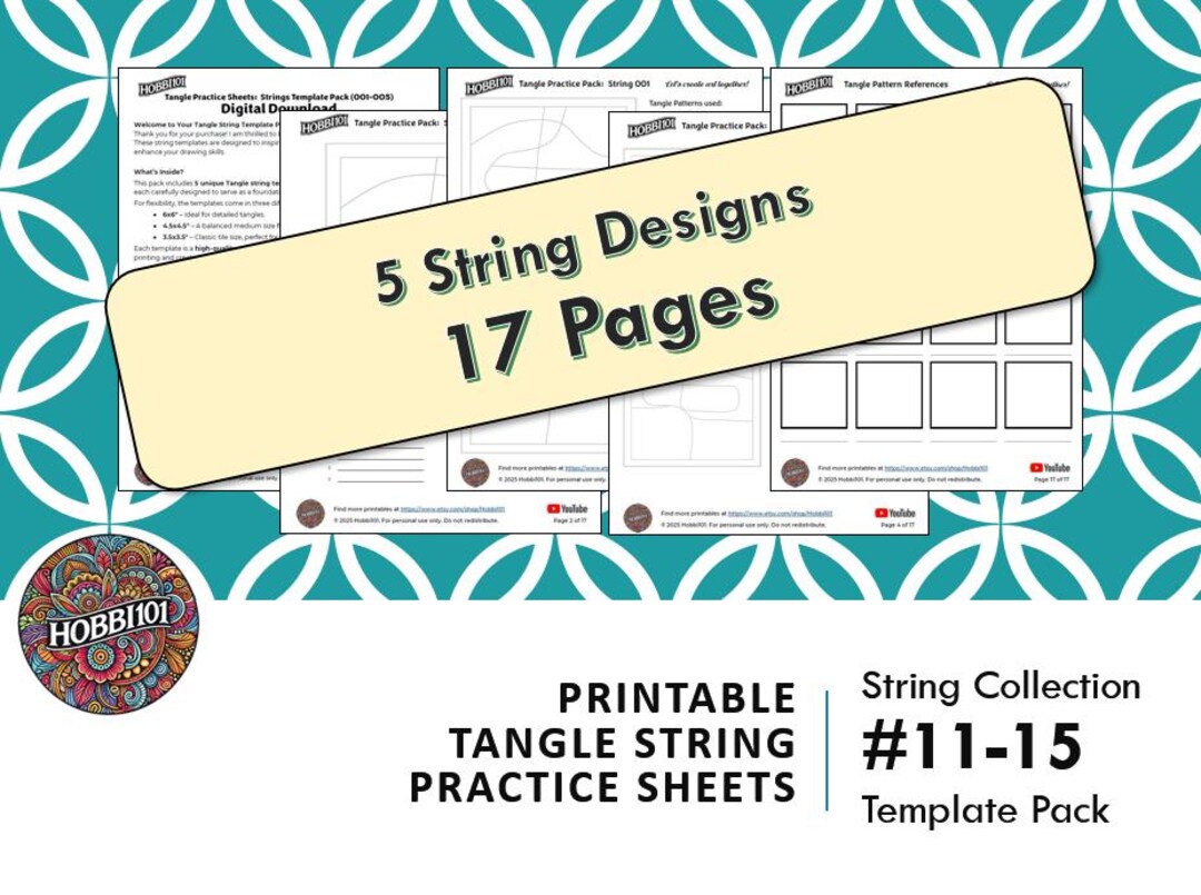 Zentangle Practice Sheets Template Pack: String Collection #11 - 15 ...