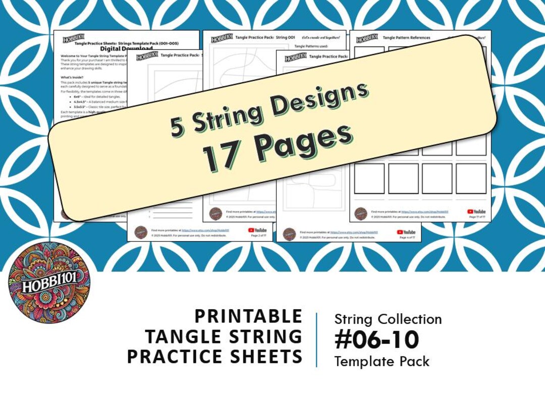 Zentangle Practice Sheets Template Pack: String Collection #6 - 10 ...