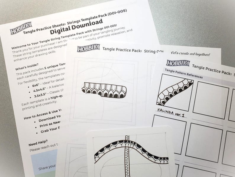 Zentangle Practice Sheets Template Pack: String Collection #1 - 5 ...