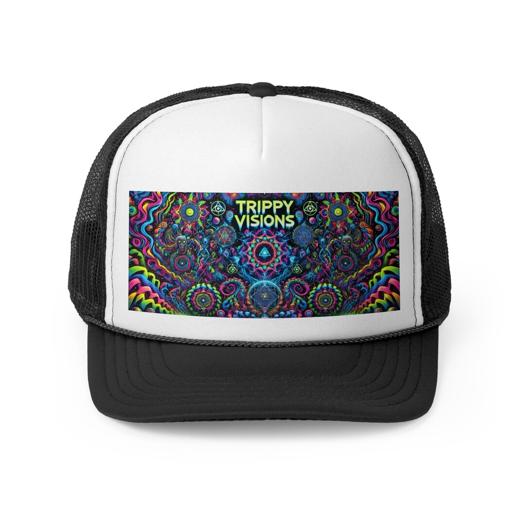 Trippy Visions Trucker Cap, Psychedelic Hat for Festivals, Summer Vibes ...