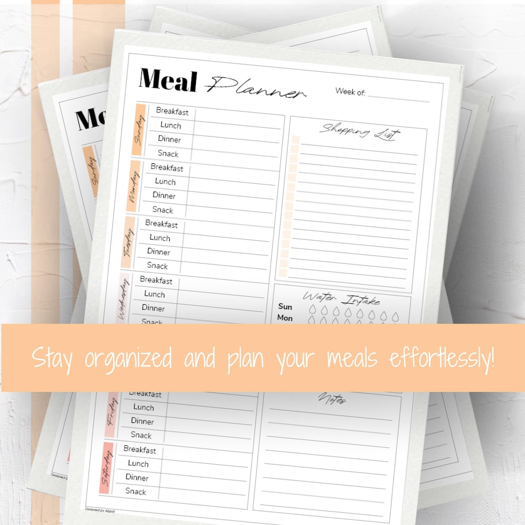 Printable Meal Planner A4 & US Letter Weekly Food Planner With Grocery ...