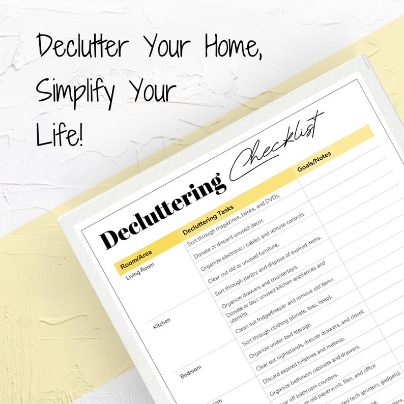 Printable Decluttering Checklist One-page Home Organizer Instant ...