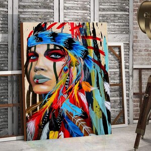 Indigenous Women Potrait Abstract Canvas Wall Art, Native American ...