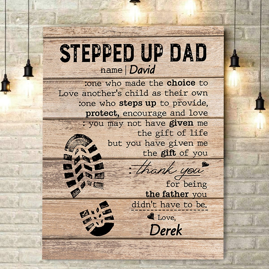 Personalized Stepped up Dad Canvas Poster, Custom Bonus Dad Canvas Wall ...