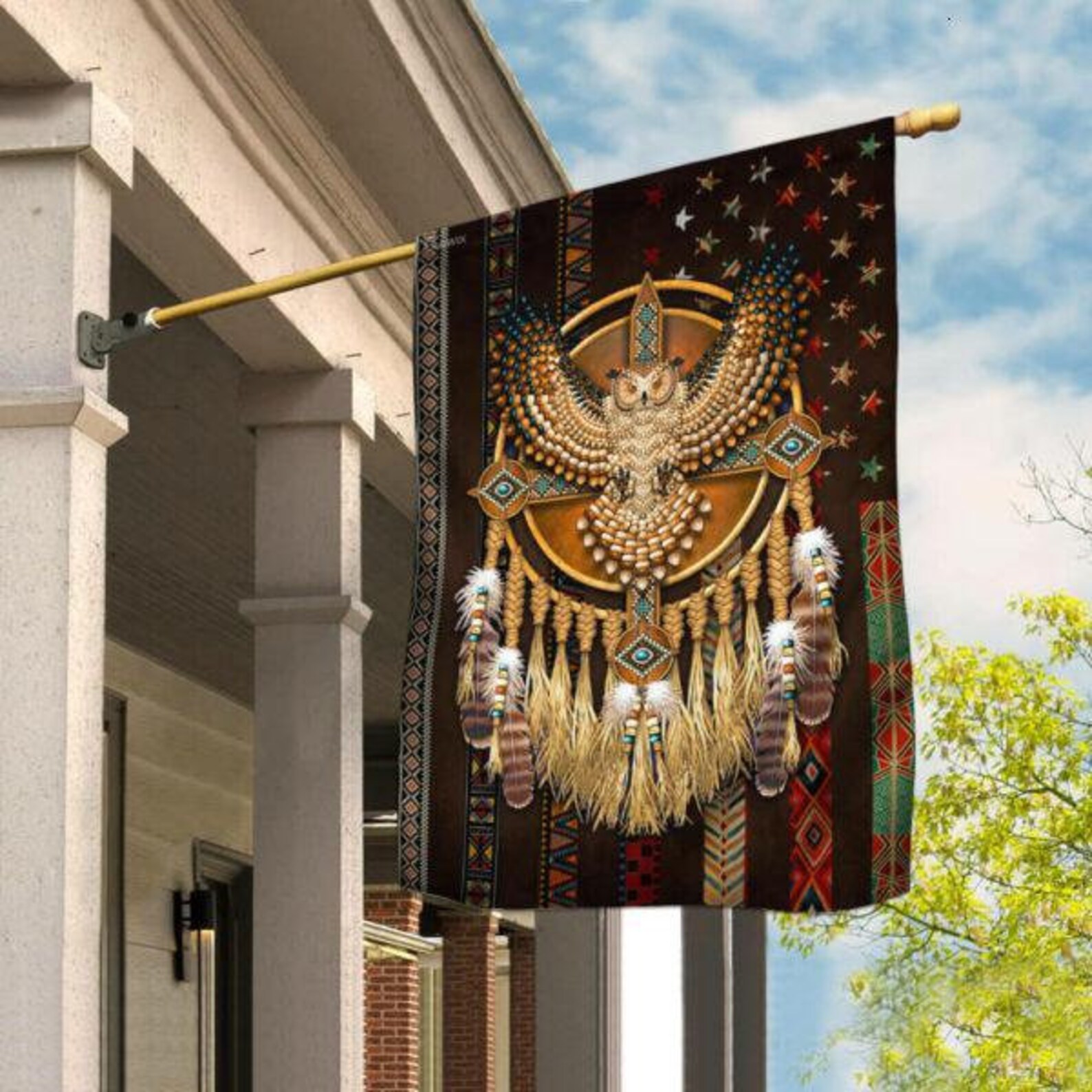 Bandera Indígena Americana Búho Mandala Volando Plumas - Etsy México