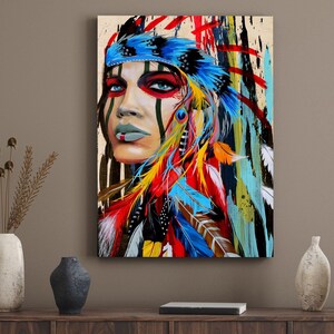 Indigenous Women Potrait Abstract Canvas Wall Art, Native American ...