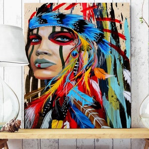 Indigenous Women Potrait Abstract Canvas Wall Art, Native American ...