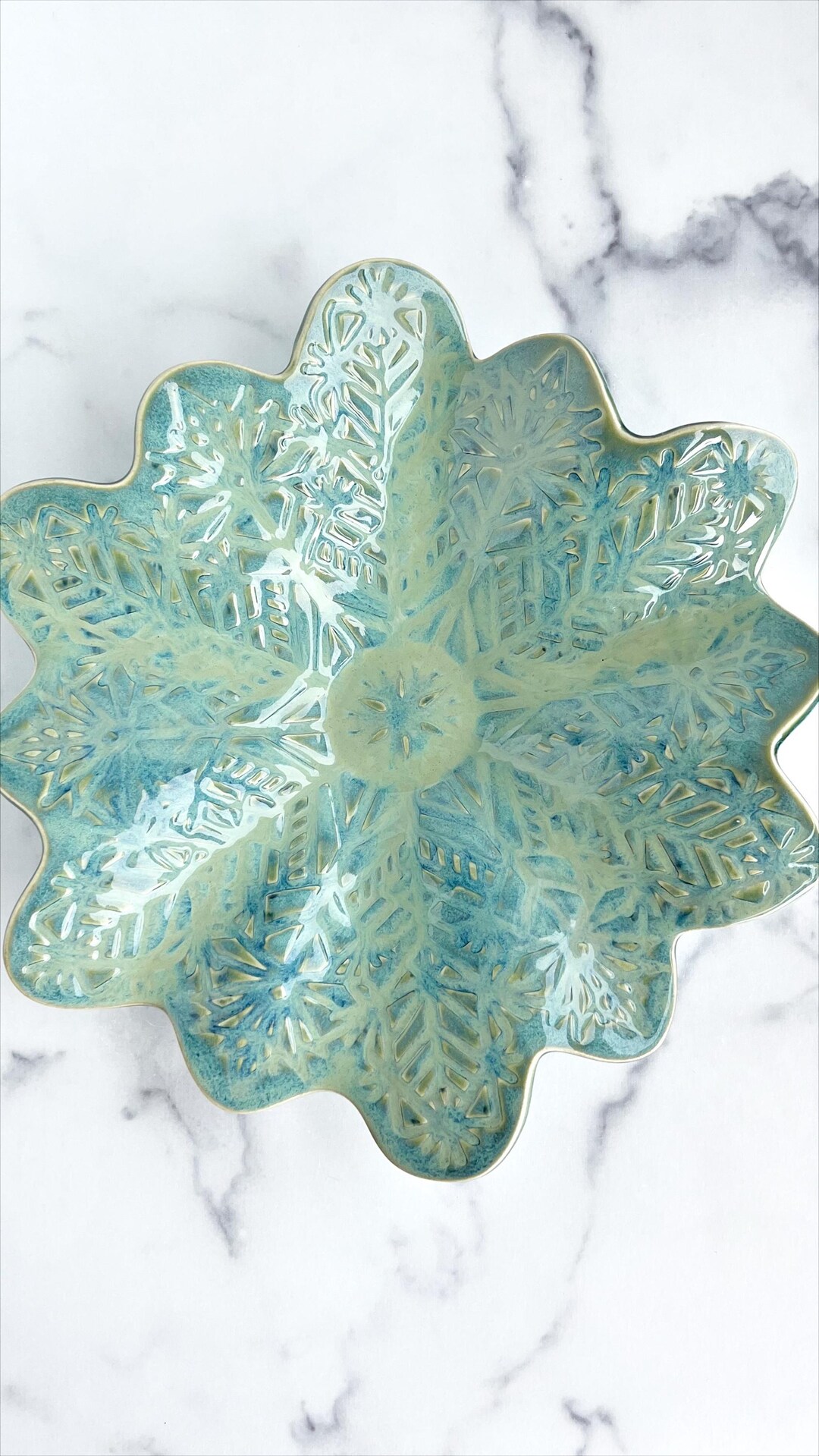 Large Ice Blue and Purple Floral Flutter Bowl Flower Texture Wavy Bowl Decorative Bowl - Etsy