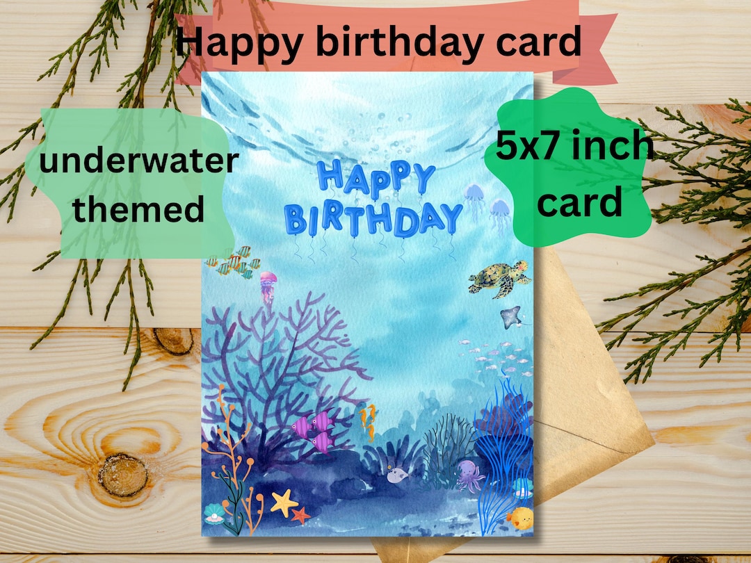 Underwater Happy Birthday Card for Kids | Printable 5x7 Foldable Card ...