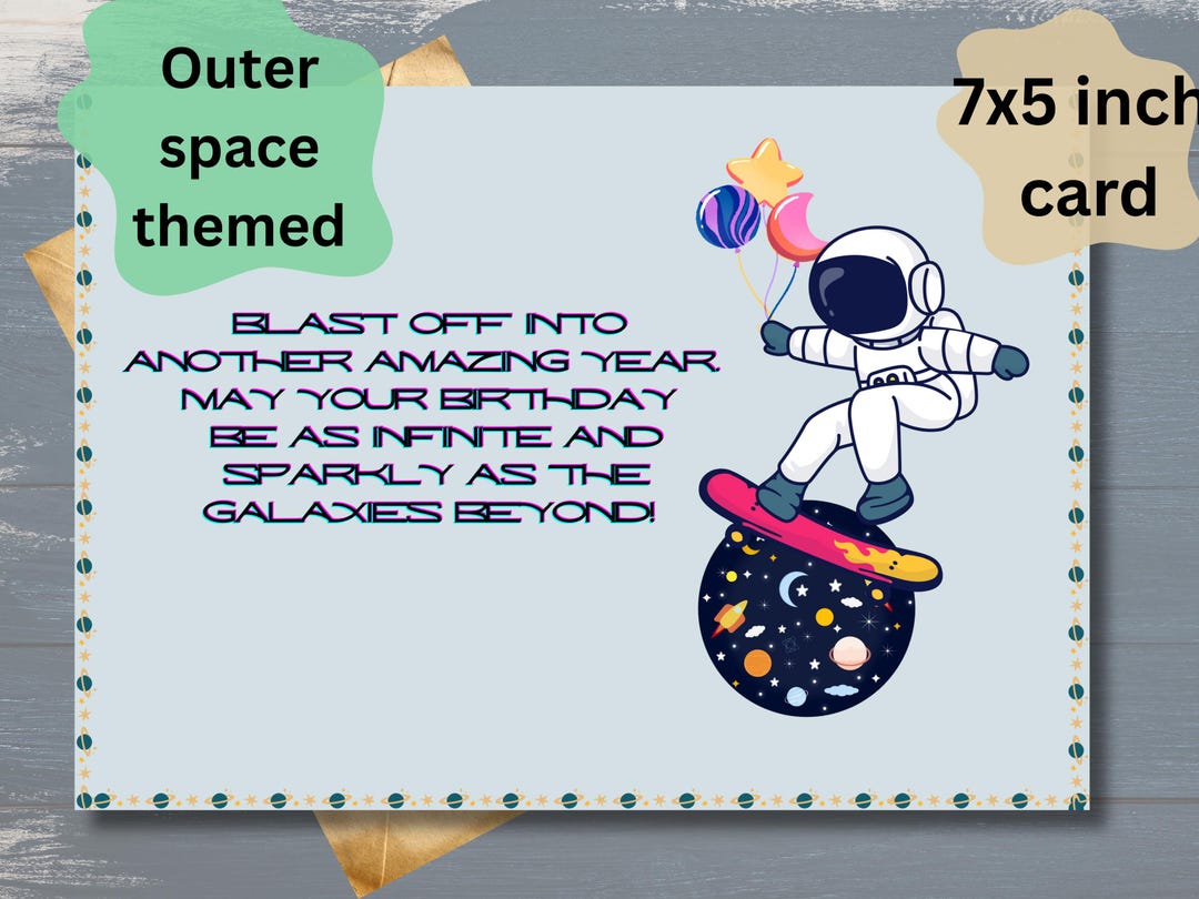 Astronaut Birthday Card for Kids | Outer Space Birthday Card ...