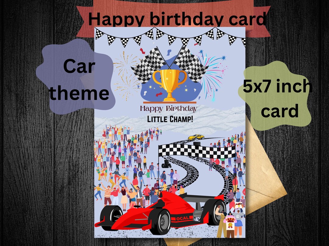 Car Racing Birthday Card for Kids | Printable 5x7 Foldable Card | Race ...