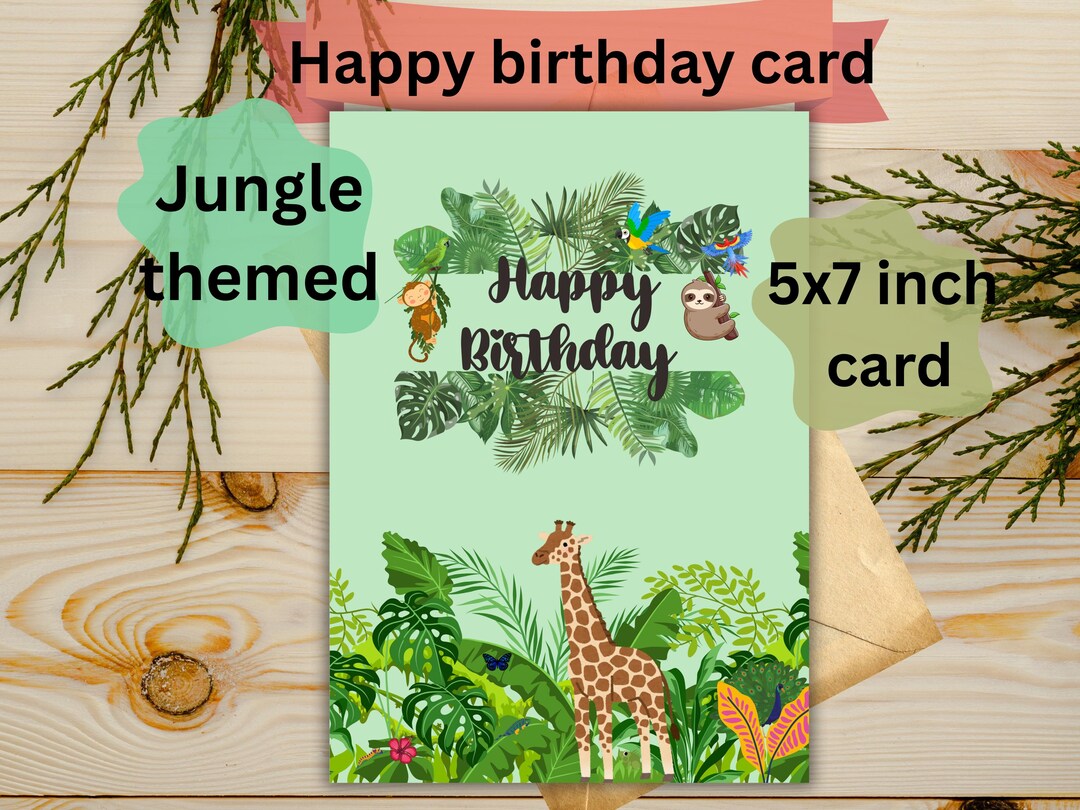 Jungle Birthday Card for Kids | Printable 5x7 Foldable Card | Safari ...