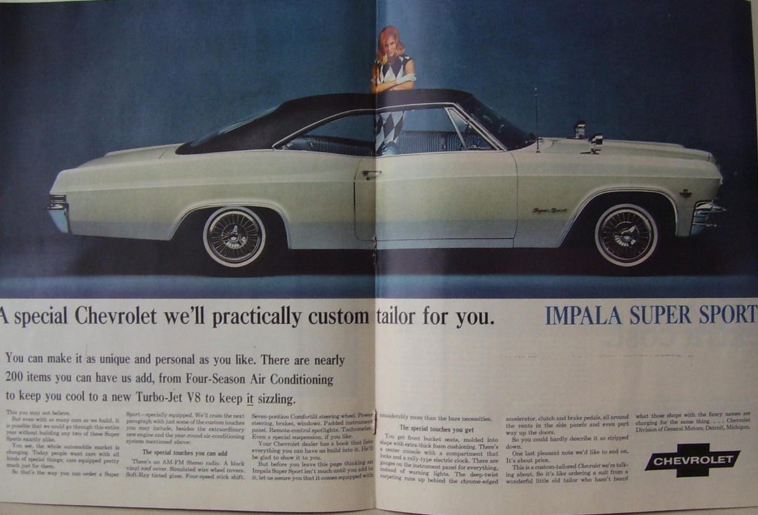 Vintage Magazine Page Ad 1965 Impala Super Sport Chevrolet Double Page ...