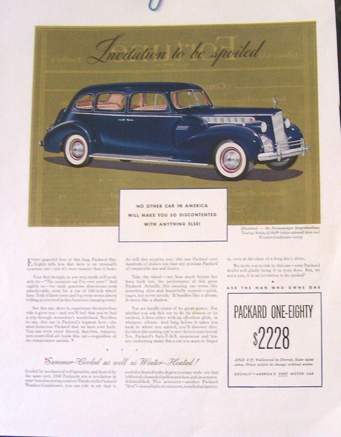Vintage Magazine Page Blue Packard Car Advertising - Packard One-eighty ...
