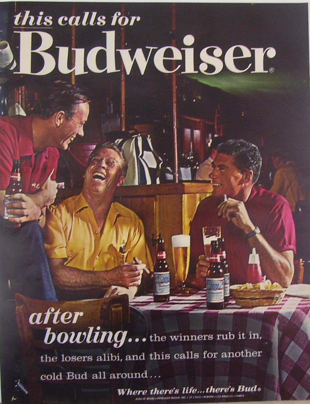 Vintage Magazine Page Ad Budweiser Beer/ Cold Bud Beer/ Guys Night Out ...